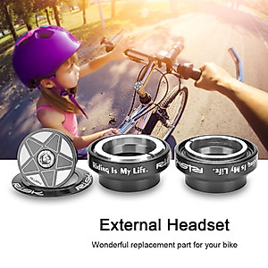 VGEBY Headset, Bike Bearing Headset Solid Aluminum Alloy Tapered Stack Headset Head Tube Straight Steerer Fork Bearing(Black) 1 1/8 Headset Threadless 1 1/8 Headset Threadless