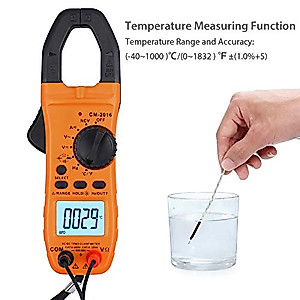 CAMWAY Portable Clamp Meter Digital 6000 Counts AC/DC Current TRMS AMP OHM Tester Capacitance Multimeter with Alligator Clips