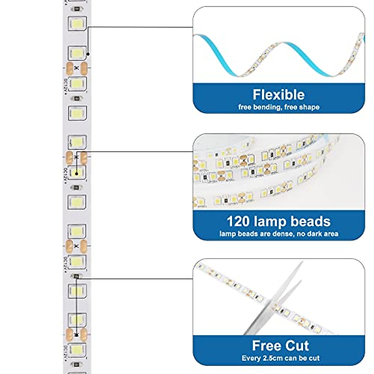 Galgreen LED Strip Lights with Dimmable Remote & Adapter, 16.5ft Smart Led Lights for Bedroom, Bright 600 LEDs 6500K LED Light Strip, Strong Adhesive Cuttable for Kitchen Cabinet, DaylightWhite