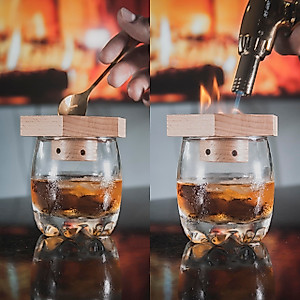 Cocktail Smoker Kit with Torch – 6 Flavors Wood Chips – Sphere Ice Mold, Bourbon, Whiskey Infuser Kit, Old Fashioned Drink Birthday Bourbon Whiskey Gifts for Men, Dad, Husband (Without Butane)