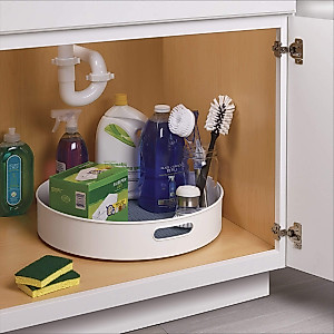 Copco Non-Skid Under-Sink Pantry Cabinet Kitchen Organizer, 18-Inch, White/Steel Blue