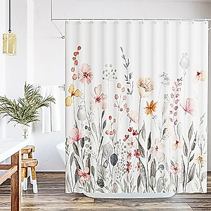 KIBAGA Beautiful Floral Shower Curtain for Your Bathroom - A Stylish 72" x 72" Curtain That Fits Perfect to Every Bath Decor - Ideal to Brighten Up Your Cute Botanical Bathroom at Home with Plants