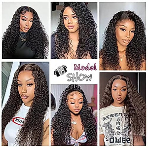 Fazhixiu 13x4 Lace Front Wigs Human Hair Deep Curly Lace Frontal Wigs Glueless Pre Plukced With Baby Hair HD Transparent Unprocessed180% Density Brazilian Virgin Human Hair Wigs Natural Color 20 inch