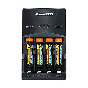 Power2000 4 AAA Nickel Metal Hydride (NiMH) 1000mAh Rechargeable Batteries with 110/220V Rapid Battery Charger