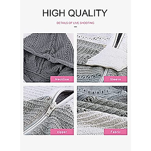 Acelitt Womens Casual Lightweight Long Sleeve Zip up Zipper Striped Knit Sweaters Hoodies Sweatshirts Pullover Jackets Large Gray2