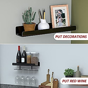 Hexsonhoma 16.5 Inches Black Wall Shelf, 1 Pack, Acrylic Wall Storage Shelf in U Shape, Thick Acrylic, Big Capacity Hold Max 30 Lbs