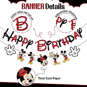 Black and Red Happy Birthday Banner, Mouse Birthday Party Decorations Mouse and Friends Birthday Decorations for Boys 1st 2nd 3rd Birthday Party Baby Shower Decorations