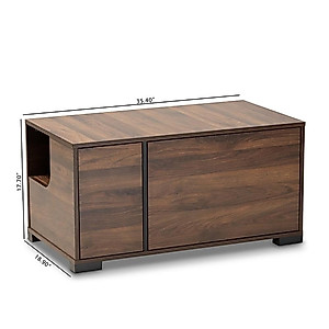 BOWERY HILL Modern Walnut Brown Finished 2-Door Cat Litter Box Cover House