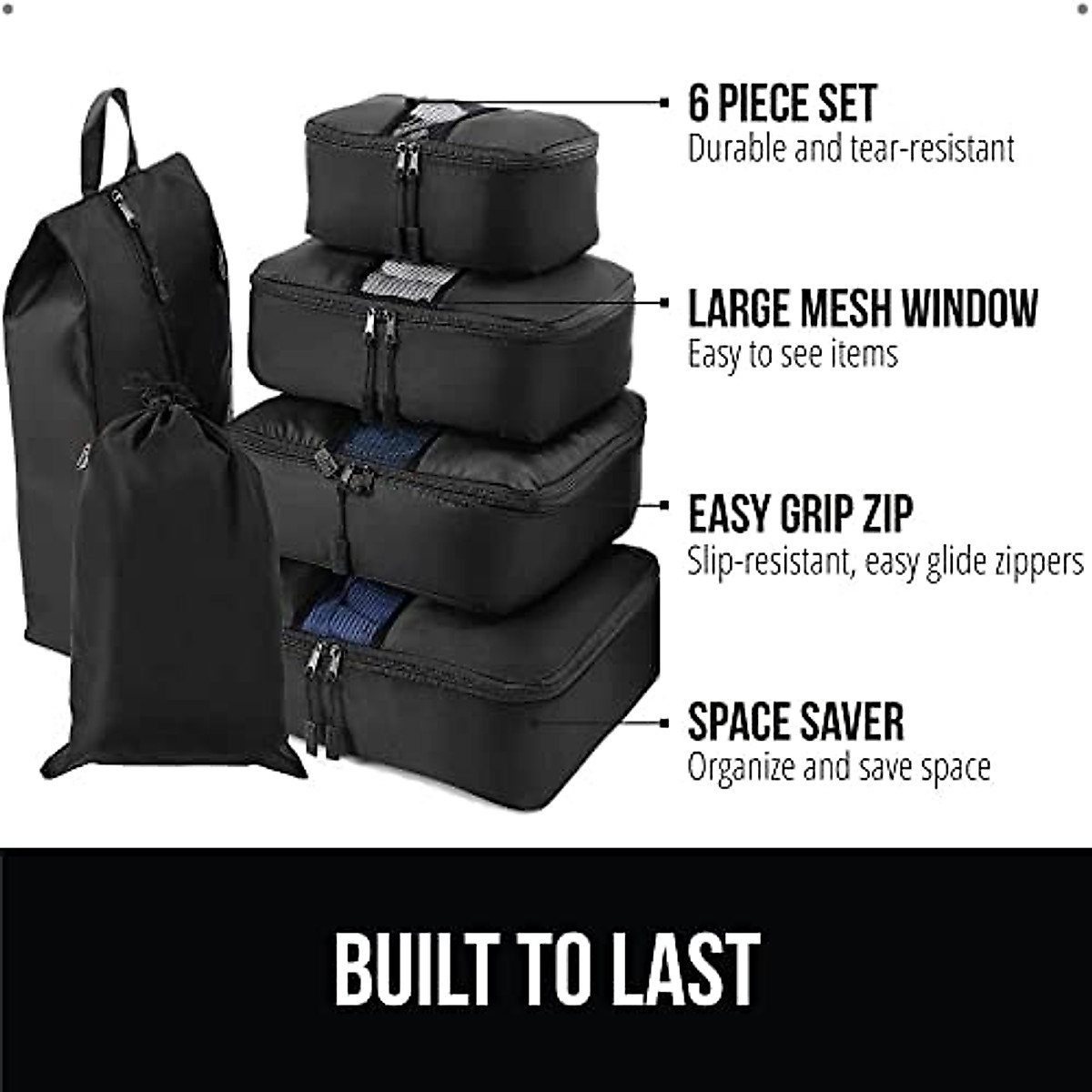 Gorilla Grip 6 Set Packing Cubes, Travel Essentials for Suitcases, Breathable Mesh Organizer Bags for Clothes, Toiletries, Shoes and Laundry, Luggage and Backpack Carry On Airplane Accessories, Black