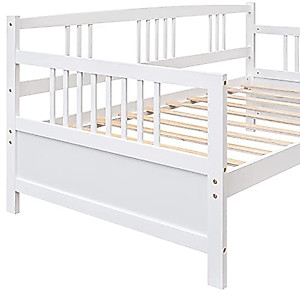 Wooden Daybed Frame Twin Size, Multifunctional Full Wooden Slats Support Sofa Bed, for Bedroom Living Room for Kids Adults, White