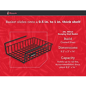 Hornady Hanging Shelf Document Basket, 96012 - Coated Wire Basket Maximizes Storage for Documents, Gun Accessories, & Ammo - Easy Access Under Shelf Storage for Gun Safes - Holds Up to 40 Pounds