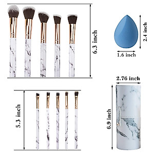 Marble Makeup Brush Set With Case - 10 PCS Marble Makeup Brushes - 4 PCS Makeup Sponges - Makeup Brush Holders - Professional Beauty Blender and Brush Set (15 pieces)