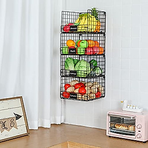 Jautokerdar 4 Tiers Hanging Closet Shelves-Clothes Haning Organizer with Name Plate S Hooks, Wall Mount&Cabinet Wire Storage Basket Bins, for Clothing Sweaters Shoes Handbags Clutches Accessories