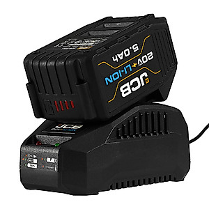 JCB Tools - JCB 20V Lithium-Ion 5.0Ah Battery With Charge Remaining Indicator And 2.4A Fast Charger - For JCB 20V Power Tools, Drills, Saws, Jigsaw, Angle Grinder, Miter Saw, LED Work Light, Recip Saw