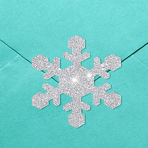 240 Pieces Christmas Envelope Seal Stickers Glitter Snowflake Stickers Christmas Snowflake Envelope Seals Snowflake Invitation Seals Xmas Envelope Decals Glitter Seal for Christmas Mail (Silver)