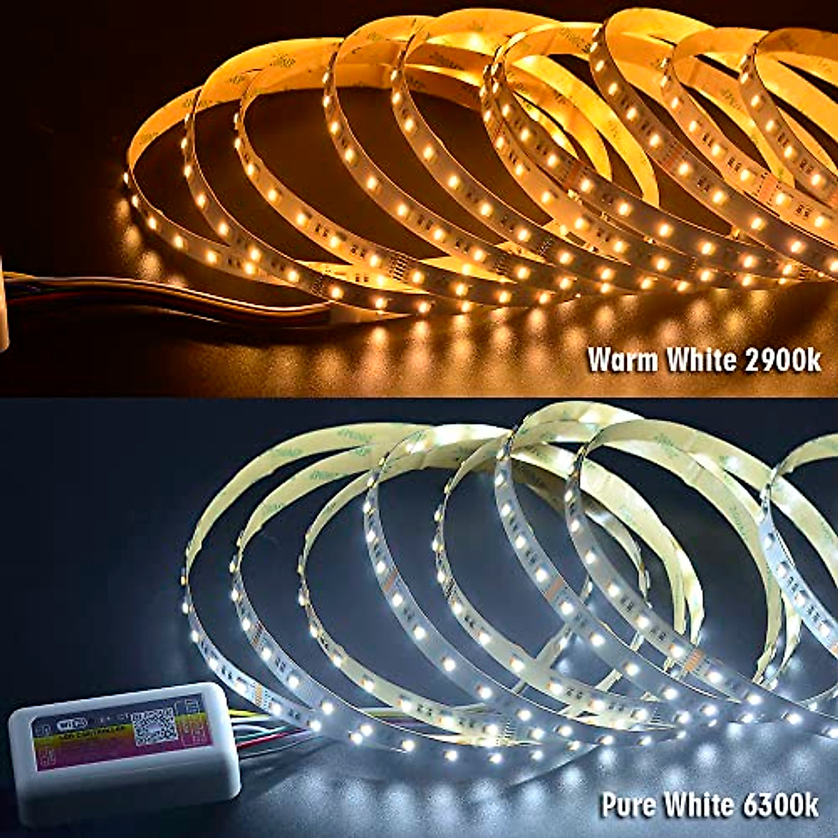 24VDC RGB+CCT 5 Chips in 1 Super Bright LEDs Flexible LED Strip Lights, High CRI 85 Color Changing+Tunable White Non-Waterproof 5050 RGBWW LED Tape Lights, 300LEDs 16.4feet Roll for Home Lighting