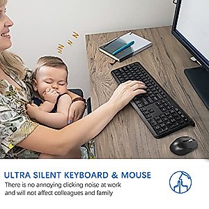 Silent Keyboard and Mouse Wireless Combo, TopMate 2.4G Super Quiet Slim Keyboard Mice Set with Calculator Button, Mute Mouse and Noiseless Keyboard with AA(A) Batteries, for PC/Laptop/Windows