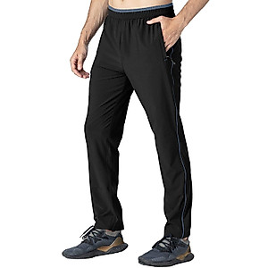 Rdruko Men's Sweat Pants Lightweight Workout Gym Jogging Track Athletic Pants Zipper Pockets Black Gray X-Large