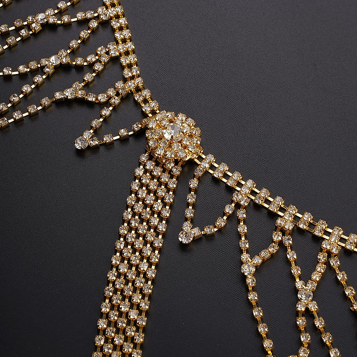 Chargances Sexy Layered Rhinestone Tassle Body Chains for Women Sparkly Crystal Waist Chain Dance Skirts Belly Chains Nightclub Accessories for Party Prom (Style 1)