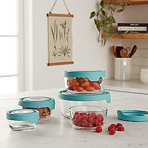 Anchor Hocking TrueSeal Glass Food Storage Containers with Airtight Lids, Set of 10,Mineral Blue
