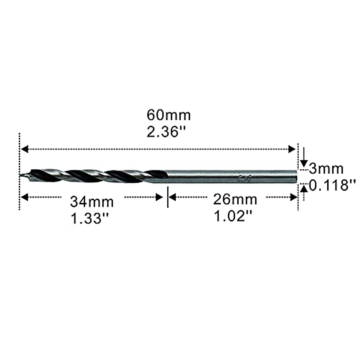Brad Point Drill Bits 3mm (1/8") Wood Drill Bit Set Woodworking Drills High Carbon Steel for Furniture Hardwood Softwood Cupboard Wardrobe 5 Pack