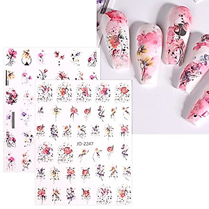 JMEOWIO 12 Sheets Spring Flower Nail Art Stickers Decals Self-Adhesive Pegatinas Uñas Leaves Nail Supplies Nail Art Design Decoration Accessories