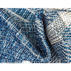 Unique Loom Outdoor Border Collection Area Rug - Soft Border (6' 1" x 9' Rectangle, Blue/ Ivory)