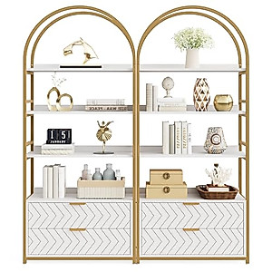 LITTLE TREE Bookshelf, 6-Tier Tall Bookcase with 2 Drawers and Open Storage Display Shelves