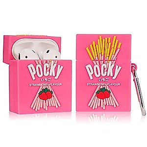 Joyleop Pink Cookie Case for Airpods 1/2, Cute Cartoon Fun Funny 3D Food Design Kids Girls Teens Boys Cover, Kawaii Cool Stylish Fashion Soft Silicone Character Trendy Air pods Cases for Airpod 1&2