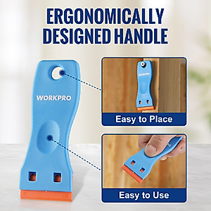WORKPRO 3-Piece Plastic Razor Blade Scraper with 120 Pcs Plastic Razor Blades, for Gasket Remover, Labels Decal and Adhesive Remover for Windows and Glass