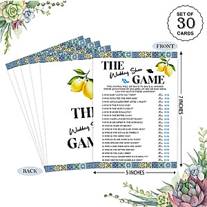Blue Tiles and Lemons The Wedding Shoe Game for 30 Guests with Game Cards, Lemons Bridal Shower Game, Modern Bridal Shower Decorations, Wedding Shower or Bachelorette Party Supplies - 02