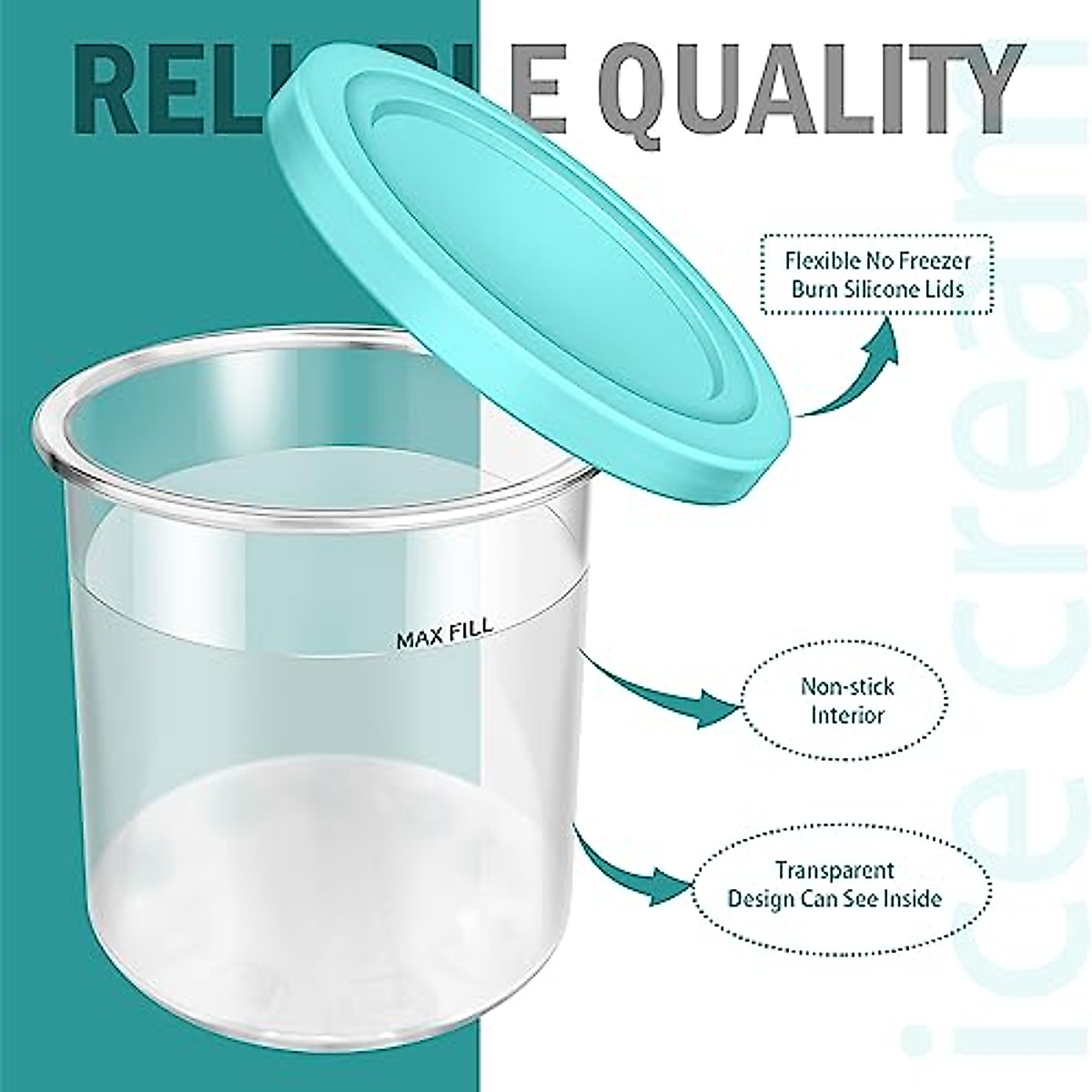 Ruizhihu Creami Pint Containers for Ninja Creami Pints And Lids - 4 Pack Compatible With Nc301 Nc300 Nc299amz Series Ice Cream Maker Airtight And Dishwasher Safe Pint Containers