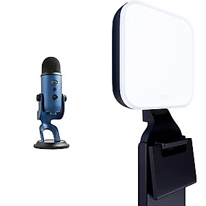 Blue Yeti USB Microphone for PC, Mac, Gaming, Recording, Streaming, and Podcasting + Logitech Litra Glow Premium LED Streaming Light with TrueSoft, brightness & color temp settings - Midnight Blue