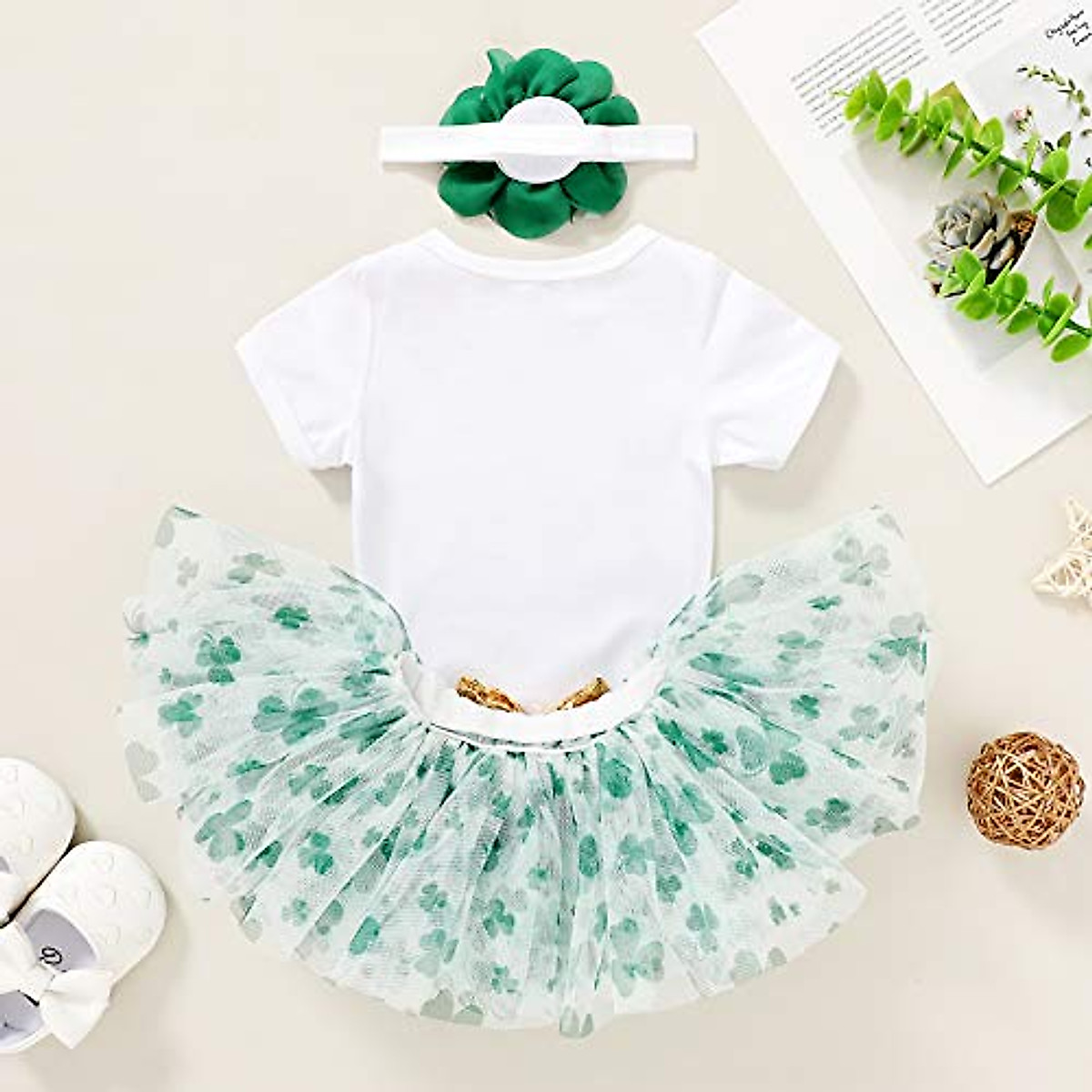 Newborn Infant Baby Girl My 1st St. Patrick's Day Outfit Short Sleeve and Tutu Dress Clove Clothes Set (Green-c, 0-3 Months)