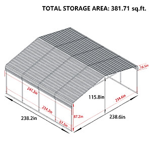 MUPATER Outdoor Carport, 20' x 20' Heavy Duty Canopy for Garage, Car Garage Shelter with Metal Roof and Frame for Car, White