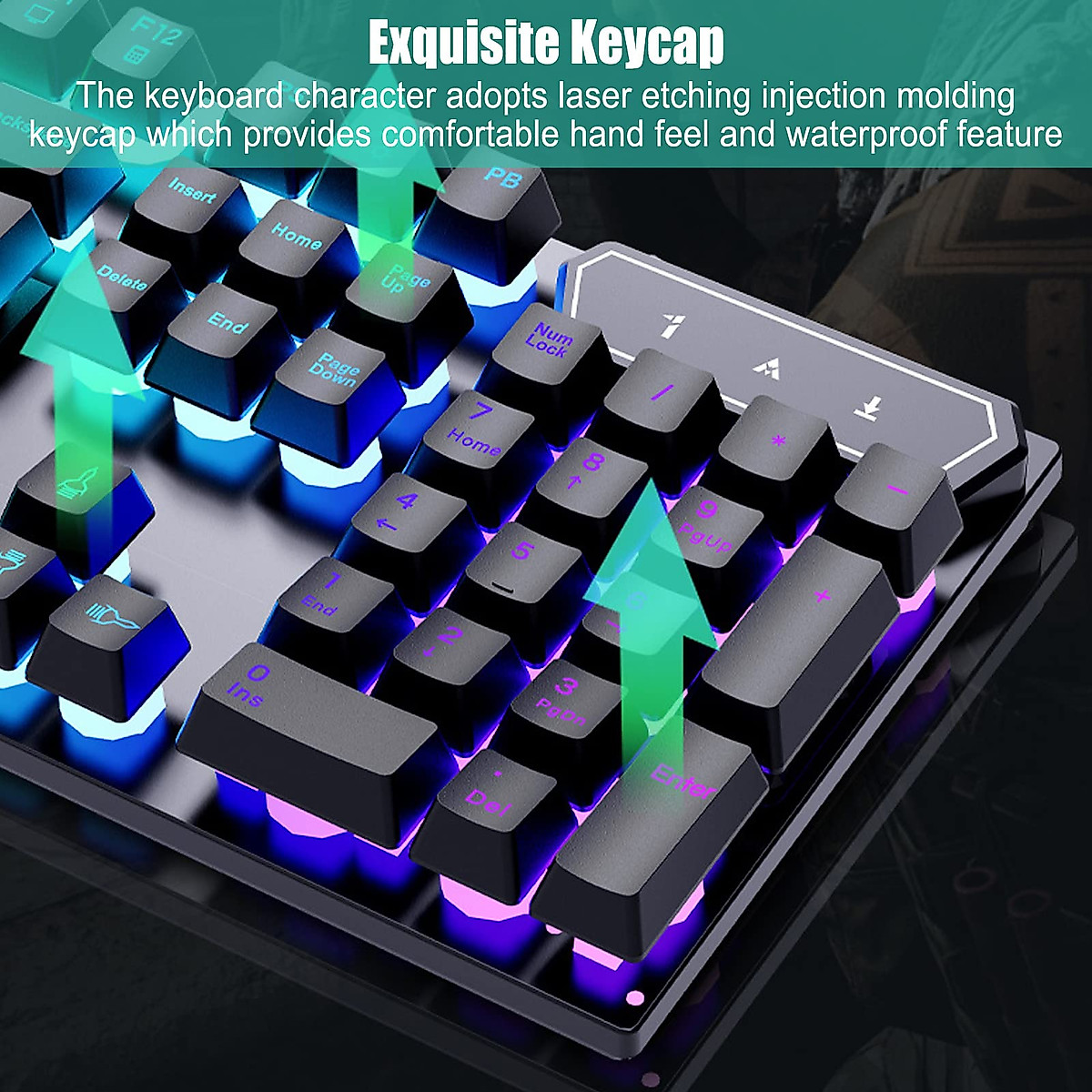 RGB Gaming Keyboard and Mouse Combo for PC,104 Keys Wired LED Backlit Keyboard,Injection Molded Floating Keycaps,Quick Response Gaming Mouse(Black)