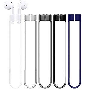 ABCOOL Compatible for AirPods Anti-lost Straps Accessory - 5PCS Dark Gray Clear Blue Black Assorted Strings, Soft Sport Tether Lanyard, Running Silicone Wire Cable Connector, Silica Gel Neck Rope Cord
