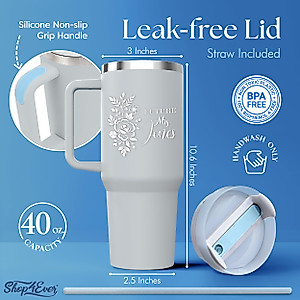 Custom Future Mrs. Engraved Insulated Stainless Steel Tumbler with Handle, Lid, and Straw 40 oz. Engagement Gift for Women Bride to Be Bridal Shower (Fog)