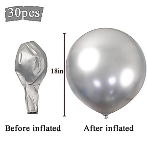 30pcs Silver Balloons 18 Inch Large Sliver Metallic Chrome Balloons Big Latex Balloons for Christmas Birthday Wedding Baby Shower Party Decorations