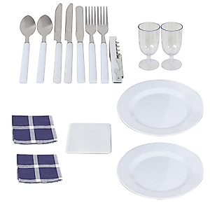 2 Person Blue Tartan Insulated Picnic Bag Set W/Cooler Section