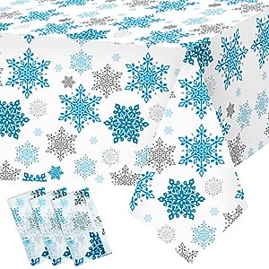 3Pcs Christmas Snowflake Tablecloth Table Cover Snowflakes Winter Plastic Tablecloth Winter Wonderland Decorations Scandinavian Snowflakes Table Cover for Christmas, Frozen Theme Party Supplies