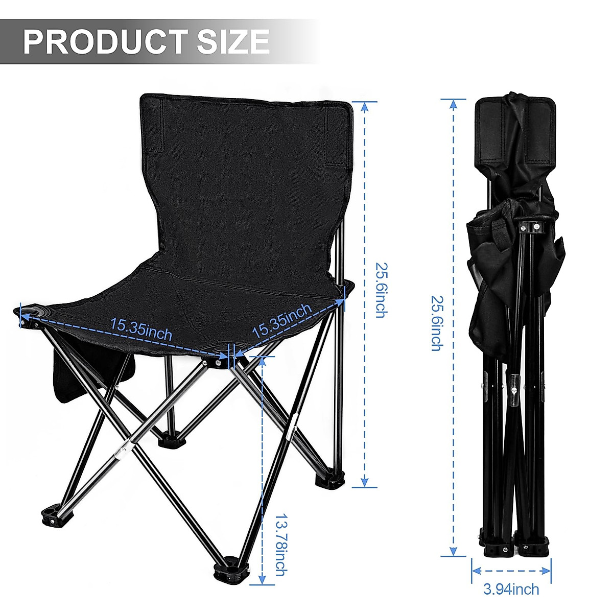 ReeMoo Camping Chair, Portable Folding Chair with Side Pocket and Storage Bag, Easy Folding and Storage, Folding Chair Suitable for Fishing, Travel, Beach, Picnic, Lawn Outdoor