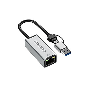 ACHORO LAN to USB Ports - Built in USB A & USB C to USB Port Ethernet Port Adapter - Multiple USB Port for PC, Mac - Aluminium Alloy RJ45 Ports to USB C and USB A Port (LAN PORT)