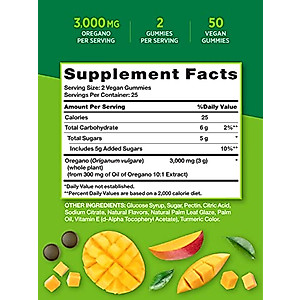 Nature's Truth Oil of Oregano Gummies | Vegan, Gluten Free & Non-GMO Supplement | Natural Mango Flavor | 50 Count
