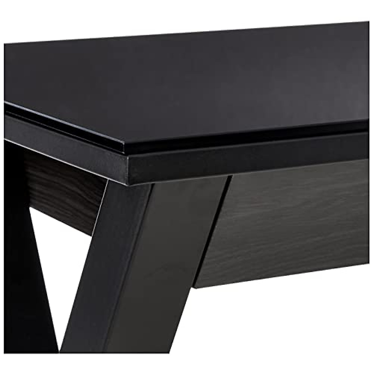 Walker Edison Lawrence Urban Industrial X Leg Glass Top Computer Desk, 48 Inch, Black