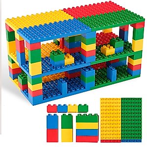 Strictly Briks Compatible with Lego Duplo Toy Building Blocks for Kids and Toddlers, Classic Big Bricks Set and Baseplates, Large Pegs for Ages 3 and Up, Basic Colors, 96 Pieces