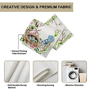 PROCIDA Floral Bird Spring Easter Table Runner, Summer Green Leaf Burlap Table Runner Farmhouse Seasonal Holiday Kitchen Dinning Table Decoration for Indoor Outdoor Home Party 13x72 Inch