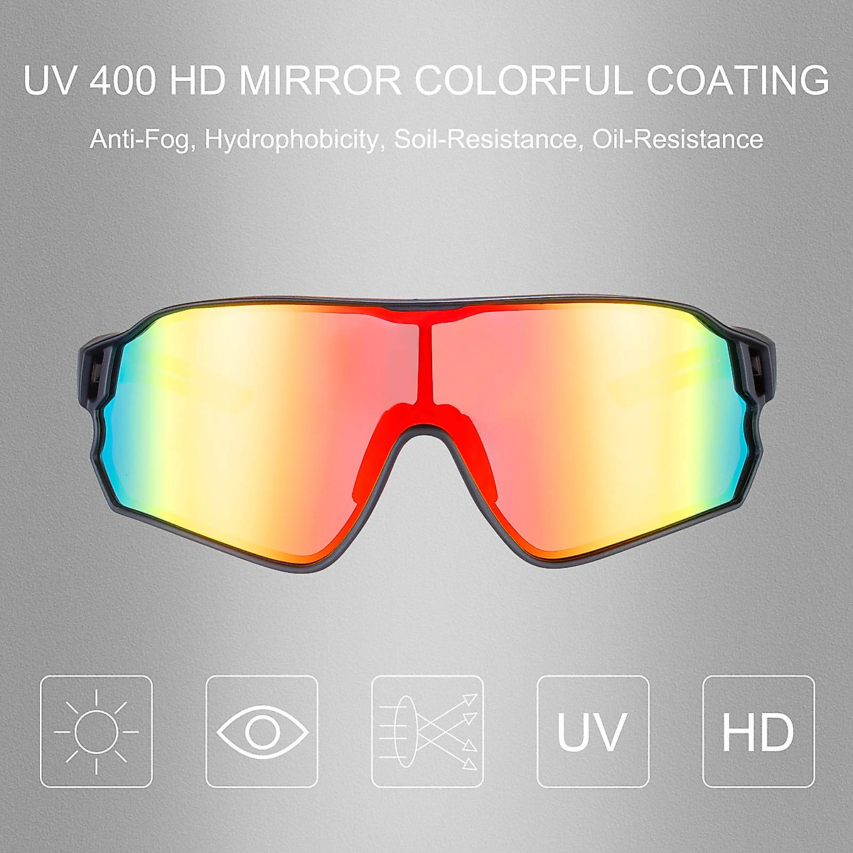 ROCKBROS Polarized Sunglasses for Men Women UV Protection Cycling Sunglasses (Black Red)