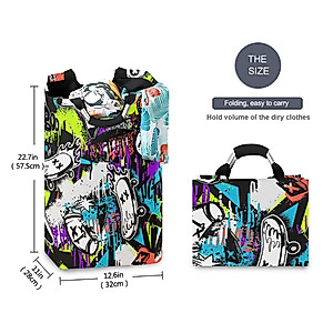 xigua Graffiti Skateboard Cartoon Laundry Hamper with Handle, Freestanding Clothes Hamper Collapsible Laundry Basket Storage Basket for Toys Clothes Organizer
