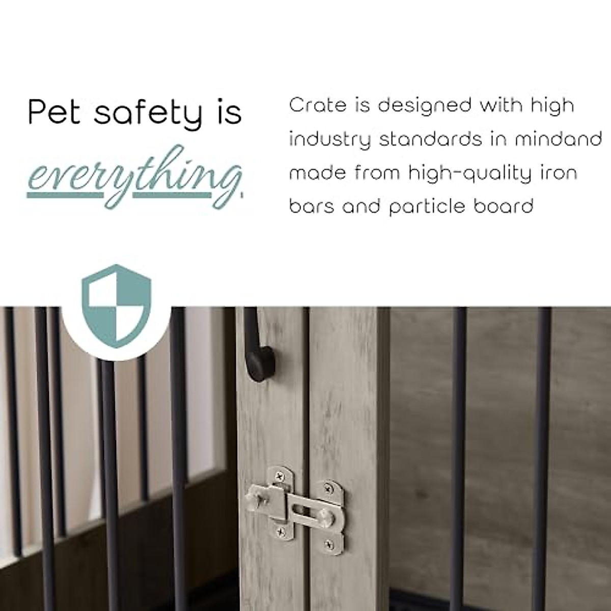 DOSSMBOLA 32'' Wooden Dog Crate Furniture for Medium Small Dogs, Dog Kennel Dog Crate with Pull-Out Tray, Storage Drawer, End Table Dog Cage - Gray